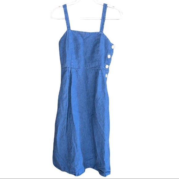 Mango | Dresses | Mango Linen Sundress Pinafore Strappy Button Side ...